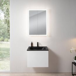 rivea Dia Unterschrank B: 61 cm mit 1 Auszug, Waschtisch mit 1 Hahnloch schwarz matt, mit n60 Spiegelschrank,, BR0036WM+BR0048BM+BN0491MI,