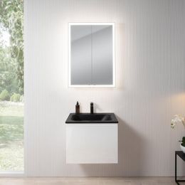 rivea Dia Unterschrank B: 61 cm mit 1 Auszug, Waschtisch mit 1 Hahnloch schwarz matt, mit n60 Spiegelschrank,, BR0036WH+BR0048BM+BN0491MI,