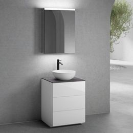 neoro n50 Unterschrank B: 60 cm mit 3 Ausz&uuml;gen, Waschtisch &Oslash; 40 cm wei&szlig; matt, mit Spiegelschrank,, BN0064WM+BN0451WH+BN0401GR+BN0472MI,