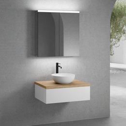 neoro n50 Unterschrank B: 80 cm mit 1 Auszug, Waschtisch &Oslash; 45 cm wei&szlig; matt, mit Spiegelschrank,, BN0106WM+BN0412WM+BN0402W1+BN0473MI,