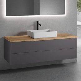 neoro n50 Unterschrank B: 160 cm mit 2 Ausz&uuml;gen, Waschtisch B: 58 cm wei&szlig; matt,, BN0065WM+BN0497GR+BN0405W1,
