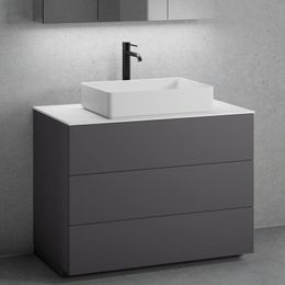 neoro n50 Unterschrank B: 100 cm mit 3 Ausz&uuml;gen, Waschtisch B: 58 cm wei&szlig; matt,, BN0065WM+BN0453GR+BN0403WH,