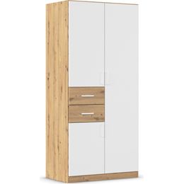 Dreht&uuml;renschrank Rauch "Kleiderschrank Schrank Garderobe MAIKA mit Dekor-Front", wei&szlig; (eiche artisan, alpinwei&szlig;), B:91cm H:197cm T:54cm, Holzwerkstoff, Schr&auml;nke, Dreht&uuml;renschrank, 2 Schubladen, in verschiedenen Breiten, H&ouml;hen, Farben, MADE IN GERMANY