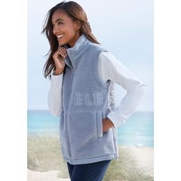 Fleeceweste ELBSAND, Damen, Gr. 40, hellblau, Obermaterial: 100% Polyester, unifarben, gerade h&uuml;ftlang, Westen Fleeceweste, mit gro&szlig;er Schriftzug-Stickerei, Topseller
