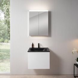 rivea Dia Unterschrank B: 61 cm mit 1 Auszug, Waschtisch mit 1 Hahnloch schwarz matt, mit n50 Spiegelschrank,, BR0036WM+BR0048BM+BN0472MI,