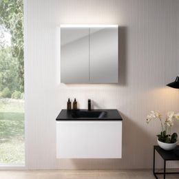rivea Dia Unterschrank B: 81 cm mit 1 Auszug, Waschtisch mit 1 Hahnloch schwarz matt, mit n50 Spiegelschrank,, BR0037WM+BR0049BM+BN0473MI,