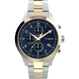Chronograph Timex "DRESS CHRONO", gold (silbergoldfarben), Armbanduhren, Damen, Chronograph, Quarzuhr, Armbanduhr, Herrenuhr,Edelstahlarmband,Stoppfunktion,Tag