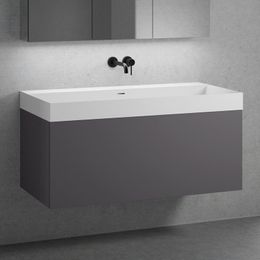 neoro n50 Unterschrank B: 120 cm mit 1 Auszug, Waschtisch ohne Hahnloch wei&szlig; matt,, BN0136WM+BN0434GR,