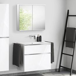 Duravit ME by Starck Waschtisch, evineo ineo4 Unterschrank B: 83 cm, mit Griff, mit Spiegelschrank,, 233683AC60+BE0266WH+BEA002MI,