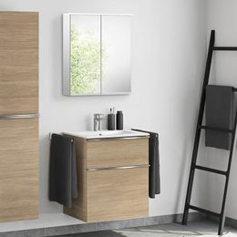 Duravit ME by Starck Waschtisch, evineo ineo4 Unterschrank B: 63 cm, mit Griff, mit Spiegelschrank,, 233663AA00+BE0265OA+BEA001MI,