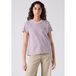 Levi's T-Shirt LEVI'S "PERFECT TEE", Damen, Gr. XS (34), coriander stripe fragrant lila, Single Jersey, Obermaterial: 100% Baumwolle, gestreift, figurbetont normal, Rundhals, Shirts T-Shirt, mit kleiner Logo-Stickerei