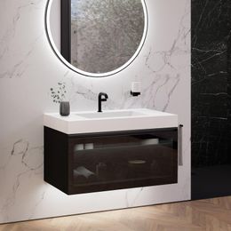 neoro n80 fumo Unterschrank B: 100 cm mit 1 Auszug, mit Parsolglasfront, Waschtisch area, BN0154WM+BN0433SG,