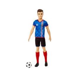 Mattel Ken Fu&szlig;ballspieler-Puppe mit kurzer Haarfrisur, Trikot Nummer 10, Fu&szlig;ball und Stollenschuhe blau