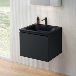 rivea Dia Unterschrank B: 61 cm mit 1 Auszug, Waschtisch mit 1 Hahnloch schwarz matt,, BR0036BM+BR0048BM,