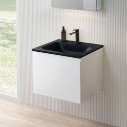 rivea Dia Unterschrank B: 61 cm mit 1 Auszug, Waschtisch mit 1 Hahnloch schwarz matt,, BR0036WH+BR0048BM,