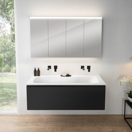 rivea Dia Unterschrank B: 141 cm mit 1 Auszug, Waschtisch ohne Hahnloch wei&szlig; matt, mit n50 Spiegelschrank,, BR0044BM+BR0126WM+BN0511MI,