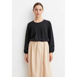 V&eacute;ro Moda Langarmbluse VERO MODA "VMDEBBIE LS PLEAT TOP WVN GA NOOS", Damen, Gr. XL, schwarz, Web, Obermaterial: 100% Viskose, unifarben, normal, Rundhals, Blusen Langarmbluse