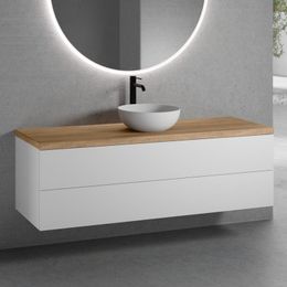 neoro n50 Unterschrank B: 160 cm mit 2 Ausz&uuml;gen, Waschtisch &Oslash; 40 cm wei&szlig; matt,, BN0064WM+BN0497WM+BN0405W1,