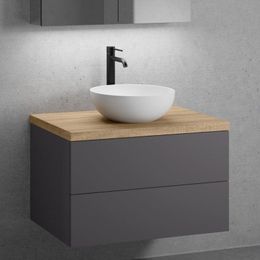 neoro n50 Unterschrank B: 80 cm mit 2 Ausz&uuml;gen, Waschtisch &Oslash; 45 cm wei&szlig; matt,, BN0106WM+BN0422GR+BN0402W1,