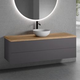 neoro n50 Unterschrank B: 160 cm mit 2 Ausz&uuml;gen, Waschtisch &Oslash; 40 cm wei&szlig; matt,, BN0064WM+BN0497GR+BN0405W1,