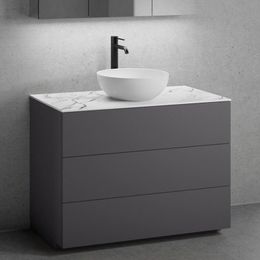 neoro n50 Unterschrank B: 100 cm mit 3 Ausz&uuml;gen, Waschtisch &Oslash; 45 cm wei&szlig; matt,, BN0106WM+BN0453GR+BN0403C1,