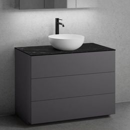neoro n50 Unterschrank B: 100 cm mit 3 Ausz&uuml;gen, Waschtisch &Oslash; 45 cm wei&szlig; matt,, BN0106WM+BN0453GR+BN0403C2,