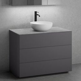 neoro n50 Unterschrank B: 100 cm mit 3 Ausz&uuml;gen, Waschtisch &Oslash; 40 cm wei&szlig; matt,, BN0064WM+BN0453GR+BN0403C3,