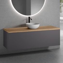 neoro n50 Unterschrank B: 160 cm mit 1 Auszug, Waschtisch &Oslash; 45 cm wei&szlig; matt,, BN0106WM+BN0495GR+BN0405W1,