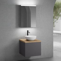 neoro n50 Unterschrank B: 60 cm mit 1 Auszug, Waschtisch &Oslash; 45 cm wei&szlig; matt, mit Spiegelschrank,, BN0106WM+BN0431GR+BN0401W1+BN0472MI,