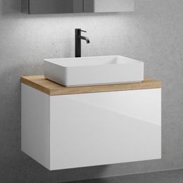 neoro n50 Unterschrank B: 80 cm mit 1 Auszug, Waschtisch B: 58 cm wei&szlig; matt,, BN0065WM+BN0432WH+BN0402W1,