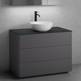 neoro n50 Unterschrank B: 100 cm mit 3 Ausz&uuml;gen, Waschtisch &Oslash; 45 cm wei&szlig; matt,, BN0106WM+BN0453GR+BN0403BM,