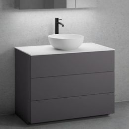neoro n50 Unterschrank B: 100 cm mit 3 Ausz&uuml;gen, Waschtisch &Oslash; 45 cm wei&szlig; matt,, BN0106WM+BN0453GR+BN0403WM,
