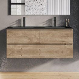 evineo ineo2 Waschtischunterschrank B: 121 cm, 3 Ausz&uuml;ge, mit Griffmulde, Doppelwaschtisch schwarz matt,, BE0408BH+BE0703OP,