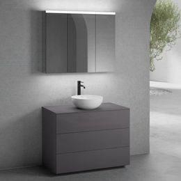 neoro n50 Unterschrank B: 100 cm mit 3 Ausz&uuml;gen, Waschtisch &Oslash; 40 cm wei&szlig; matt, mit Spiegelschrank,, BN0064WM+BN0453GR+BN0403GR+BN0474MI,