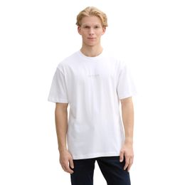 T-Shirt Tom Tailor Denim, Herren, Gr. L, wei&szlig;, Jersey, Obermaterial: 100% Baumwolle, unifarben, bequem h&uuml;ftbedeckend, Rundhals, Shirts T-Shirt, mit Marken-Frontprint