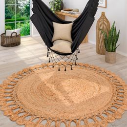 Teppich Paco Home "Viborg 597", beige (natur), H:13mm &Oslash;:80cm, Jute, Teppiche, Teppich, handgefertigter Natur-Teppich, Jute, Modern, Boho, Ethno