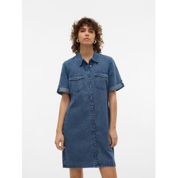 V&eacute;ro Moda Jeanskleid VERO MODA "VMJENNIE SS SHORT DENIM DRESS NOOS", Damen, Gr. XL, N-Gr, blau (medium blau denim), Denim/Jeans, Obermaterial: 90% Baumwolle, 10% Viskose, unifarben, Kleider Jeanskleid