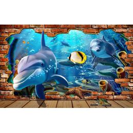 Fototapete papermoon "Unterwasserwelt mit Mauer", bunt, B:5m L:2,8m, Vlies, Tapeten