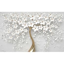 Fototapete papermoon "Blumen wei&szlig; gold", bunt, B:3,5m L:2,6m, Vlies, Tapeten