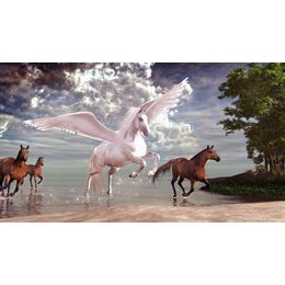 Fototapete papermoon "Pegasus und Pferde", bunt, B:4m L:2,6m, Vlies, Tapeten