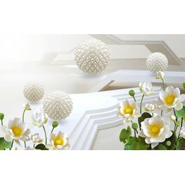 Fototapete papermoon "Abstrakt 3D Effekt mit Blumen", bunt, B:5m L:2,8m, Vlies, Tapeten