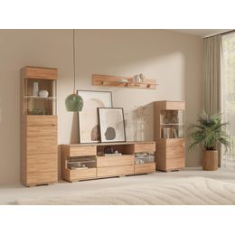 Wohnwand OTTO HOME "VETRO: besteht aus 2 Vitrinen, 1 Lowboard & 1 Wandregal, Wohnzimmer.", eichefarben, FSC-zertifizierter Holzwerkstoff, FSC-zertifizierter Massivholz, Kastenm&ouml;bel-Sets, Wohnwand, Breite:280cm,T&uuml;ren aus Massivholz mit Glaseins&auml;tzen,Korpus aus Melamin