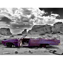 Fototapete papermoon "Lila Autowrack Schwarz & Wei&szlig;", schwarz (schwarz, wei&szlig;), B:4m L:2,6m, Vlies, Tapeten