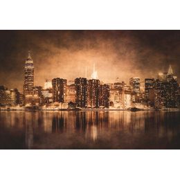 Fototapete papermoon "NEW YORK-CITY SKYLINE BROOKLYN BRIDGE VINTAGE WANDDEKO", bunt, B:3,5m L:2,6m, Vlies, Tapeten