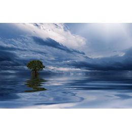 Fototapete papermoon "MEER WOLKEN-BAUM BEACH STRAND PANORAMA HIMMEL WELLEN", bunt, B:3,5m L:2,6m, Vlies, Tapeten