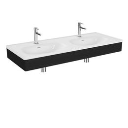 Vitra Equal Doppelm&ouml;belwaschtisch-Set 64094 130x52cm, mit M&ouml;belwaschtisch asymmetrisch, wei&szlig;, mit Holzblende schwarz-eiche