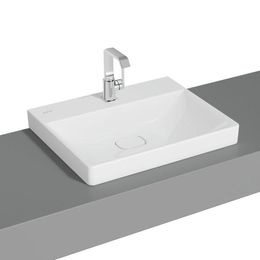 Vitra New Metropole Aufsatzwaschtisch 7526B003-0937 wei&szlig; hochglanz, ohne &Uuml;berlaufschlitz, 60x47x17cm, 1 Hahnloch mittig