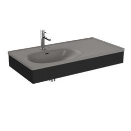 Vitra Equal M&ouml;belwaschtisch-Set 66056 100x52cm, mit M&ouml;belwaschtisch asymmetrisch, steingrau matt, mit Holzblende schwarz-eiche Struktur