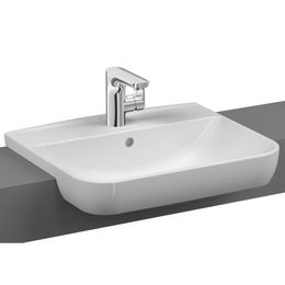 Vitra Sento Halbeinbauwaschtisch 5637B003-0001 53,5x45,5cm, mit &Uuml;berlauf, Hahnloch mittig, wei&szlig; hochglanz