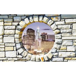 Fototapete papermoon "Stadt hinter Mauer", bunt, B:3,5m L:2,6m, Vlies, Tapeten